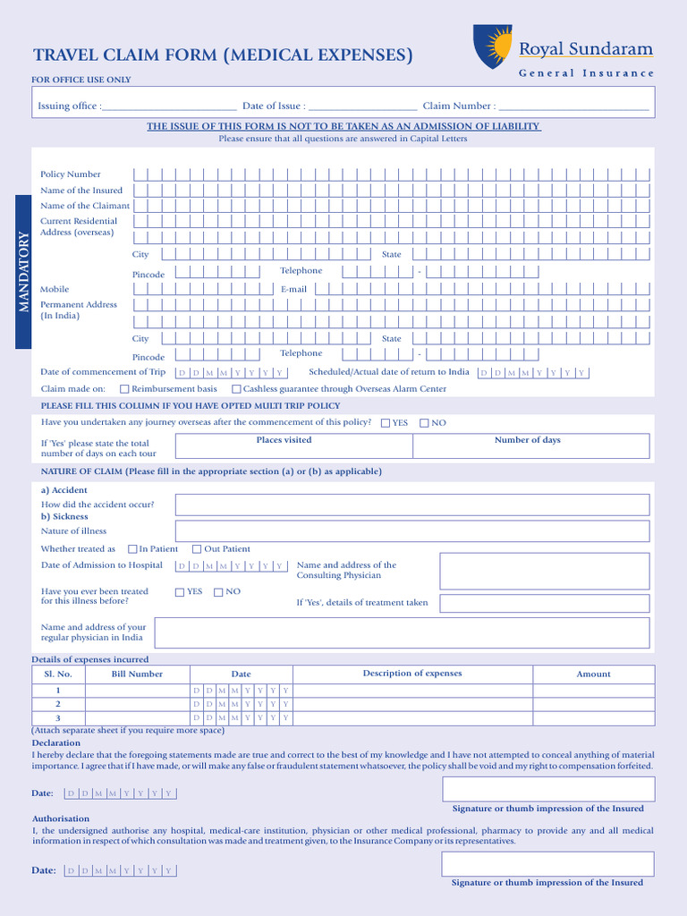 TRAVEL CLAIM FORM_MEDICAL EXPENSES | PDF | Patient | Hospital
