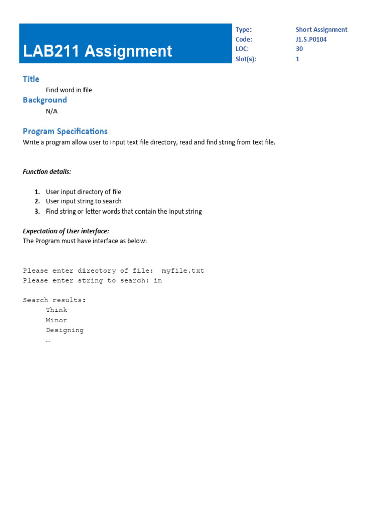 LAB211 Assignment: Title Background Program Specifications | PDF