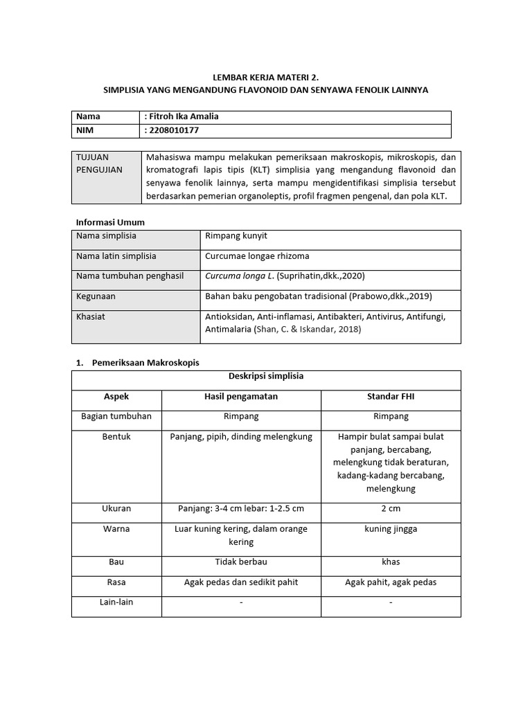 Uji Simplisia Rimpang Kunyit Flavonoid | PDF