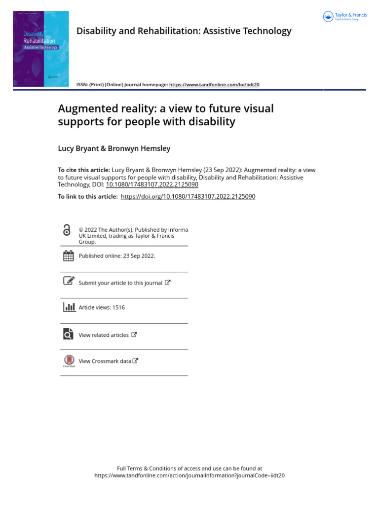Augmented Reality A View To Future Visual Supports For People With ...