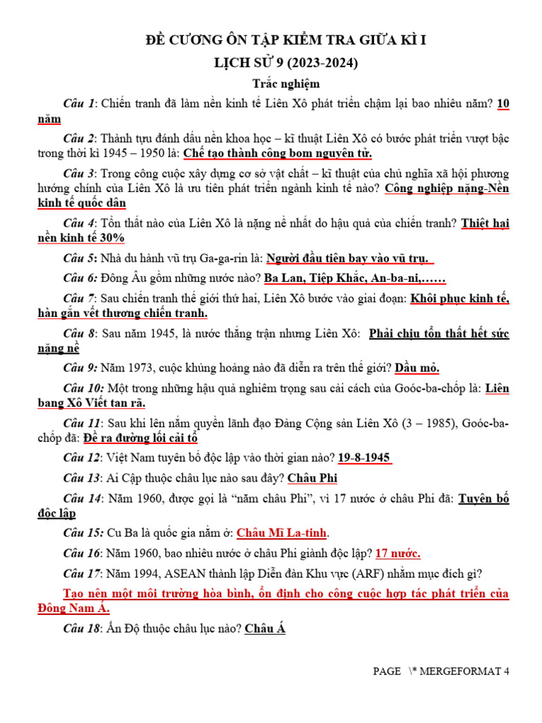 ĐỀ CƯƠNG GKI SỬ9 23-24 HS | PDF