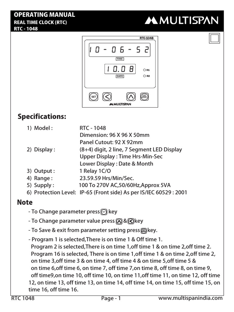 RTC1048 1901 1relay UP To 16 Program SMPS | PDF | Electrical Engineering | Electricity