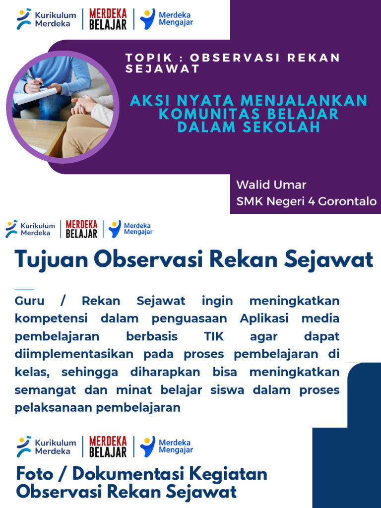 Aksi Nyata PMM - Observasi Rekan Sejawat (Guru) - WALID UMAR | PDF