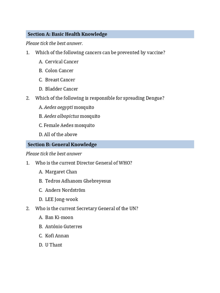 NSU MPH Admission Test Sample Question | PDF | Wellness