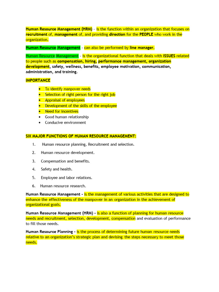 HRM Functions and Processes Overview | PDF | Human Resource Management ...