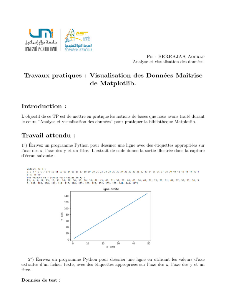 TP - Visualisation Des Données - Maîtrise de Matplotlib | PDF ...
