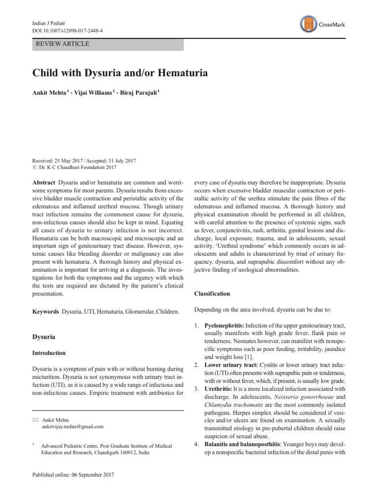 Dysuria and Hematuria in Children | PDF | Urinary Tract Infection ...