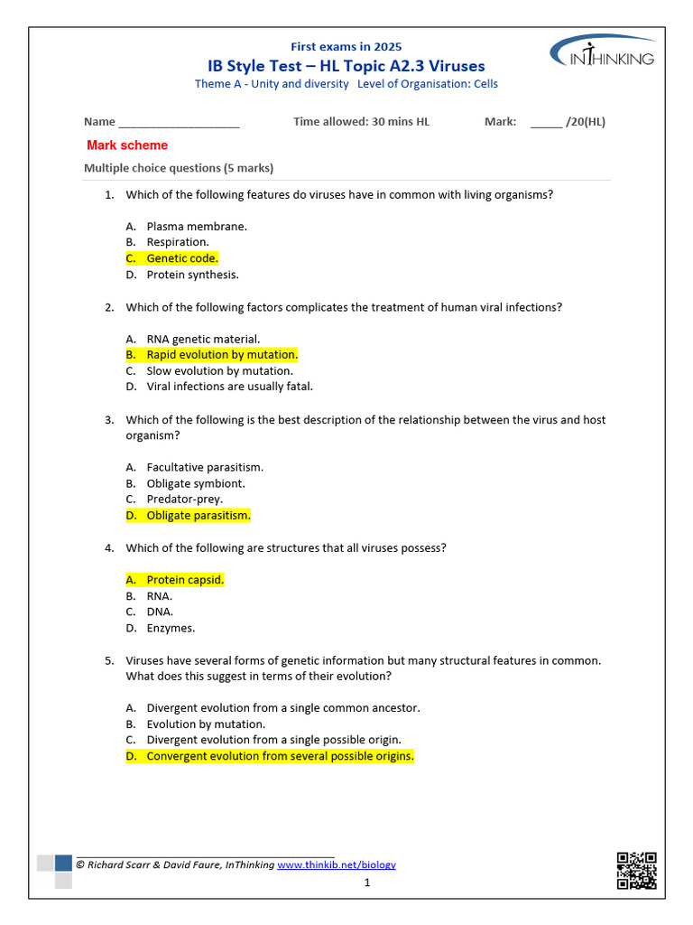 IB HL Biology: Viruses Exam Prep | PDF | Virus | Microbiology