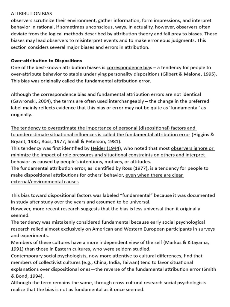 Attribution Bias | PDF | Bias | Social Psychology