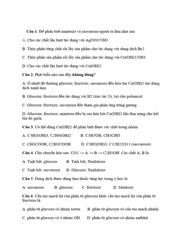 CACBOHIDRAT BÀI TẬP | PDF