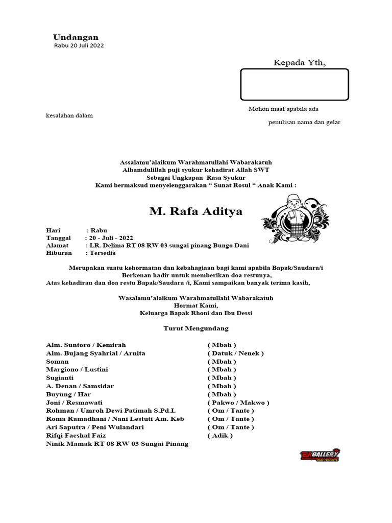 Undangan Khitan M. Rafa Aditya | PDF
