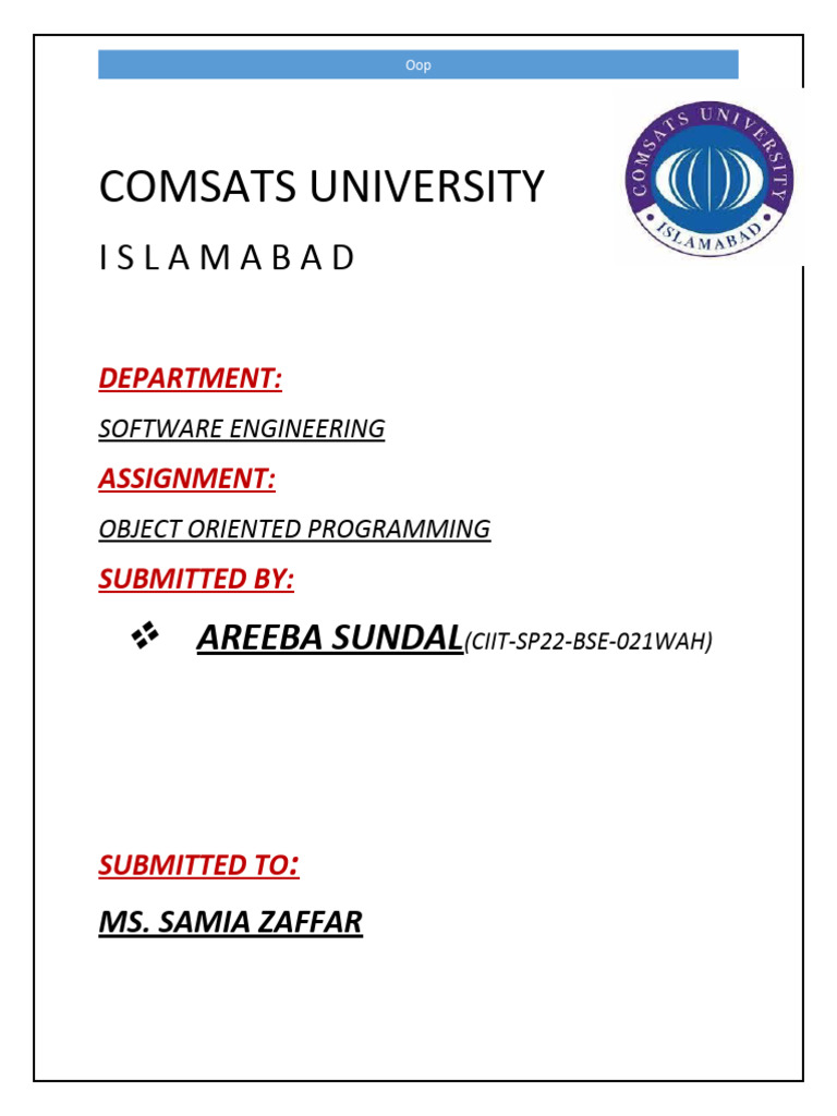 Comsats University: Islamabad | PDF | Programming | Constructor (Object Oriented Programming)