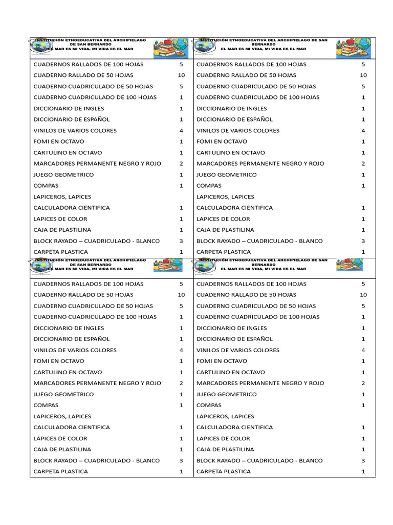 LISTA DE UTILES DE DECIMO | PDF