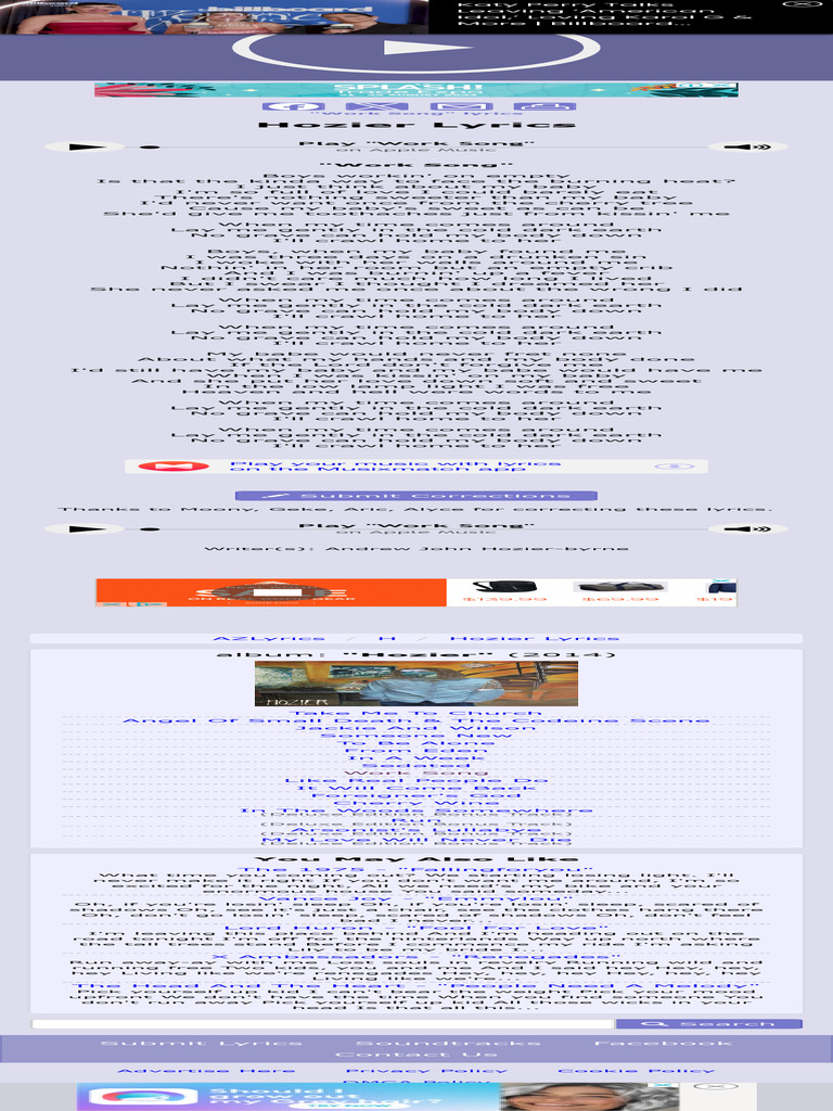 Hozier Work Song Lyrics Pdf