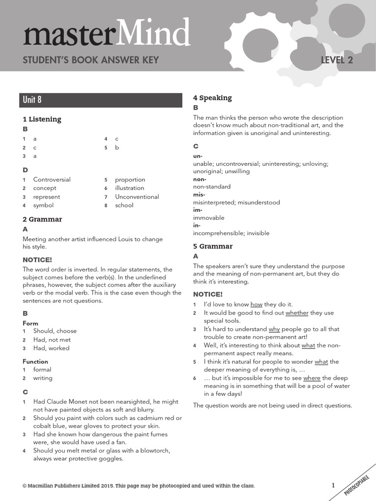 MM 2 - Students Book Unit 8 Answers | PDF | Curiosity | Verb