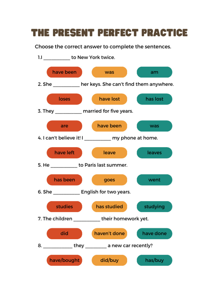 English Present Perfect Grammar Worksheet | PDF