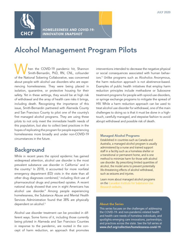 Homelessness COVID19 Alcohol Management Program Pilots | PDF ...