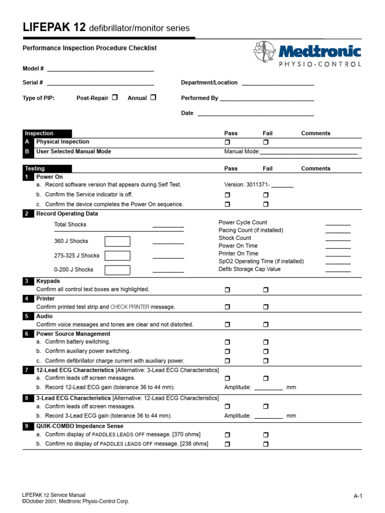 LIFEPAK 12 Defibrillator Inspection Guide | PDF | Electrical ...