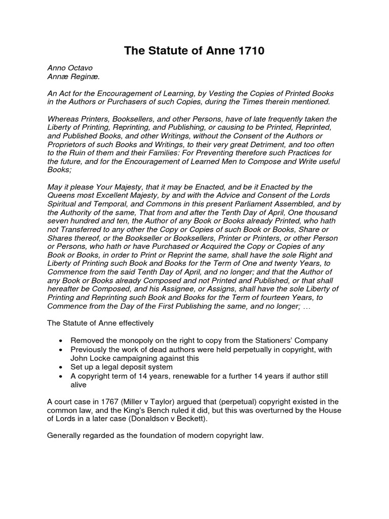 Statute of Anne | PDF | Copyright | Justice