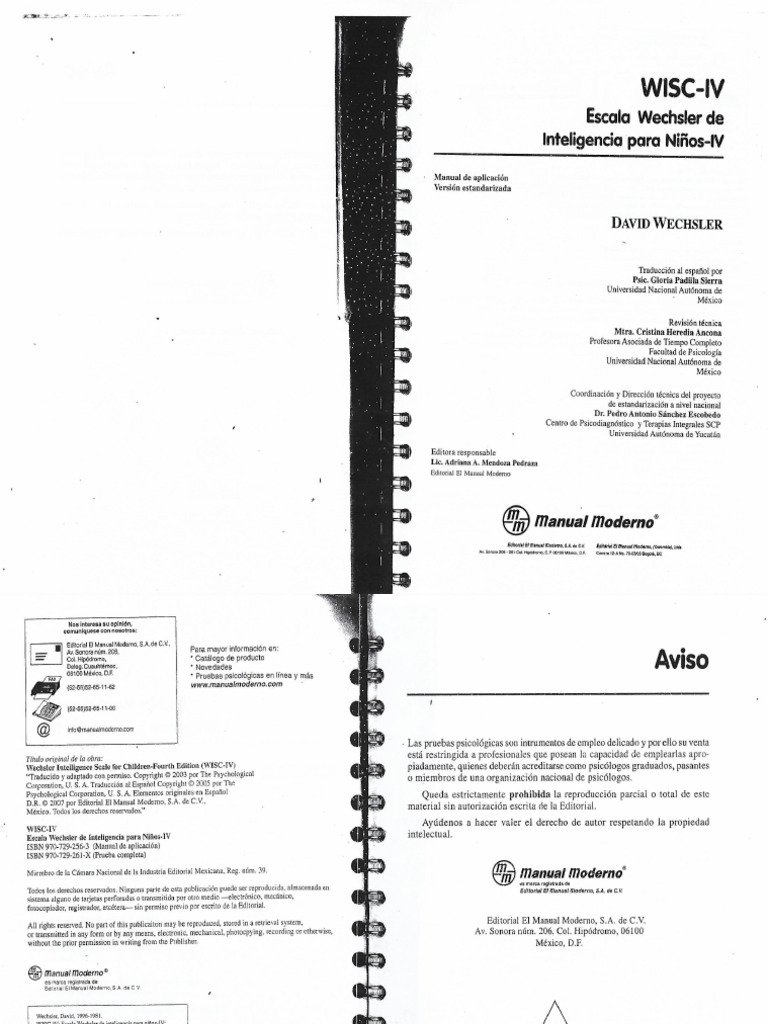 Manual Aplicacion Con Normas Mexicanas Wisc-Iv-1 | PDF