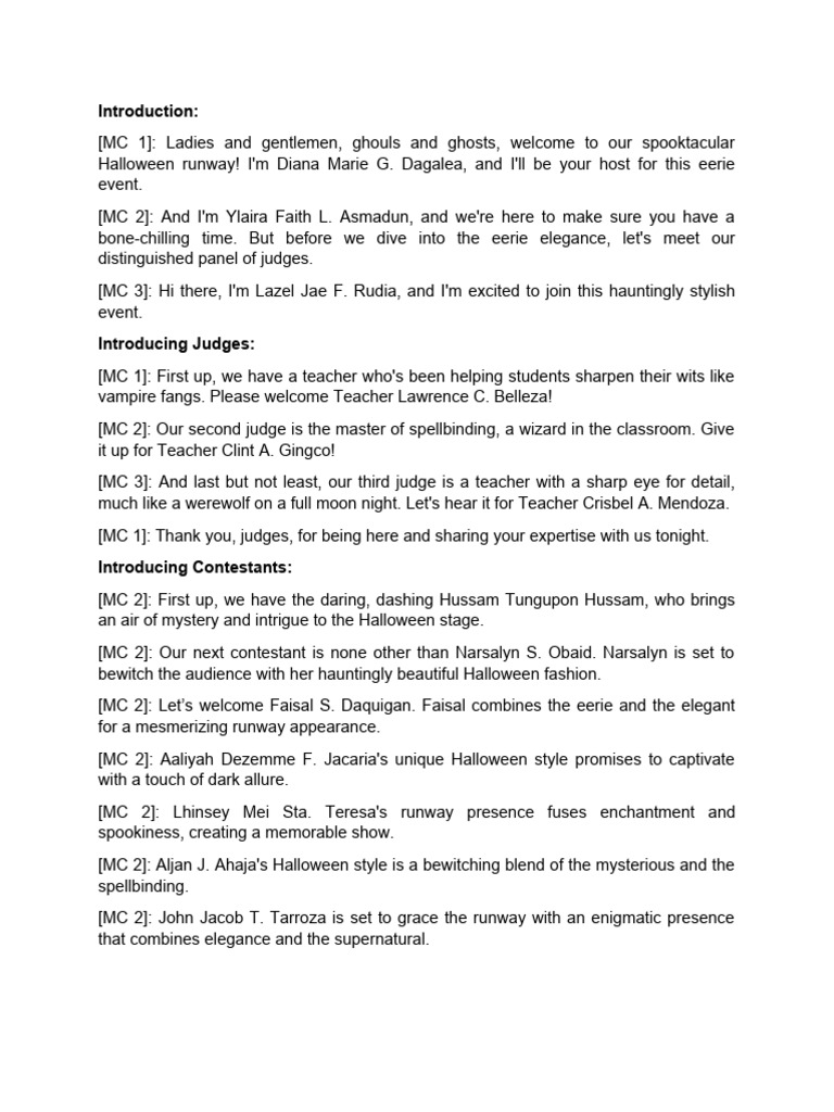 Script For Runway | PDF | Supernatural Legends | Halloween