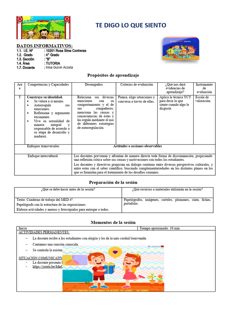 4 Sesion Dia 4 Tut Te Digo Lo Que Siento Unidad 5 Semana 2 | PDF ...