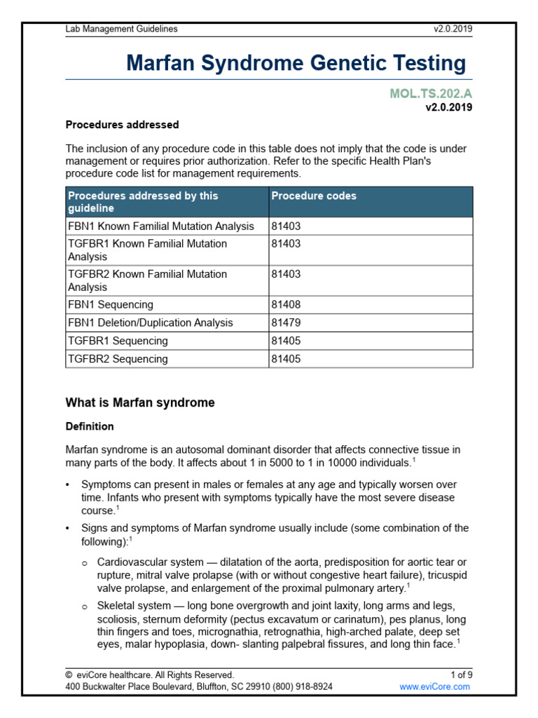 Marfan Syndrome Genetic Testing | PDF | Diseases And Disorders ...
