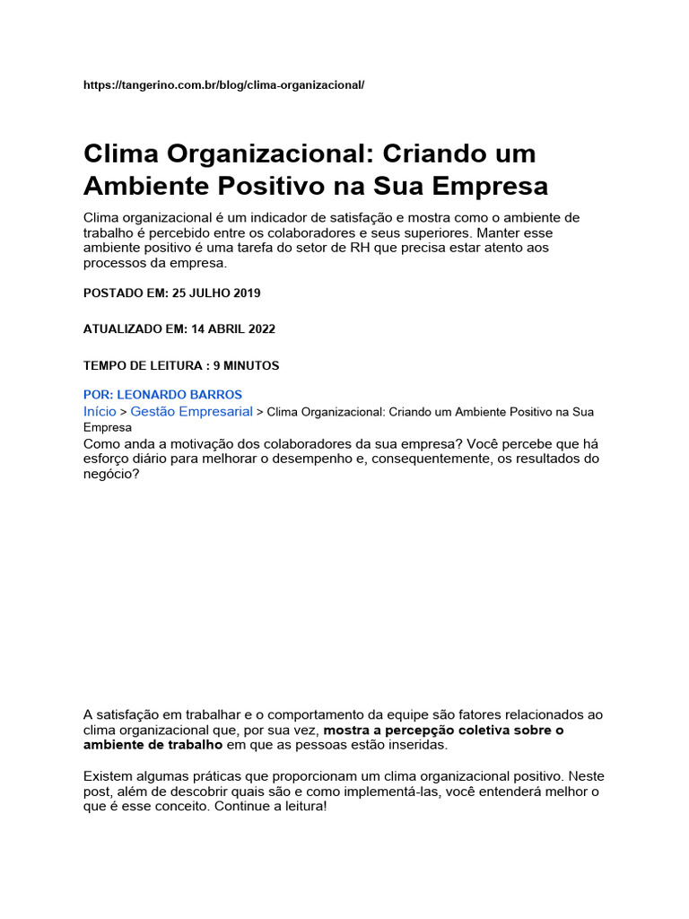 Clima Organizacional - Criando Um Ambiente Positivo Na Sua Empresa ... Clima Organizacional - Criando Um Ambiente Positivo Na Sua Empresa ...