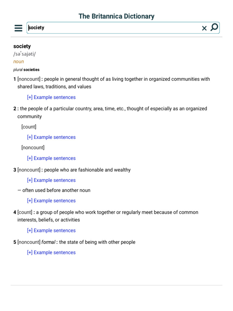 Society Definition & Meaning - Britannica Dictionary | PDF | Politics