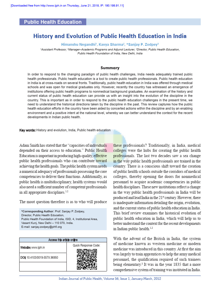 History and Evolution of Public Health Education I | PDF | Public ...