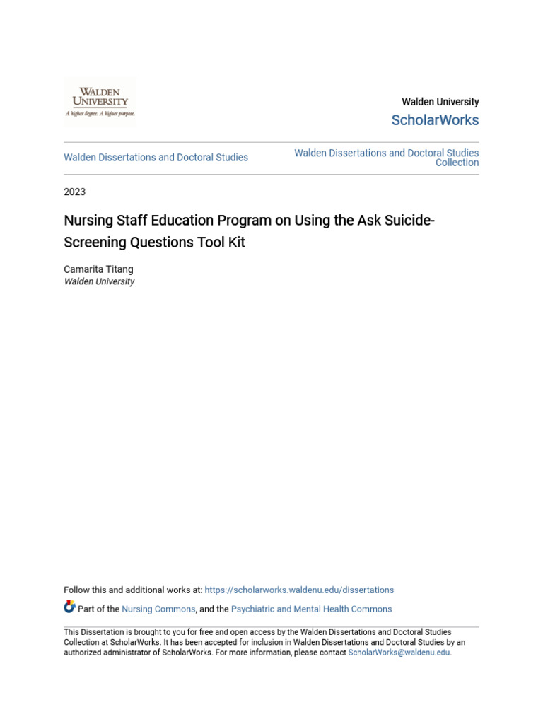 Nursing Staff Education Program On Using The Ask Suicide-Screenin | PDF | Nursing | Suicide