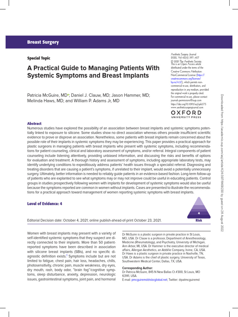 Aesthetic Surgery Journal 2022 | PDF | Autoimmune Disease | Breast Cancer