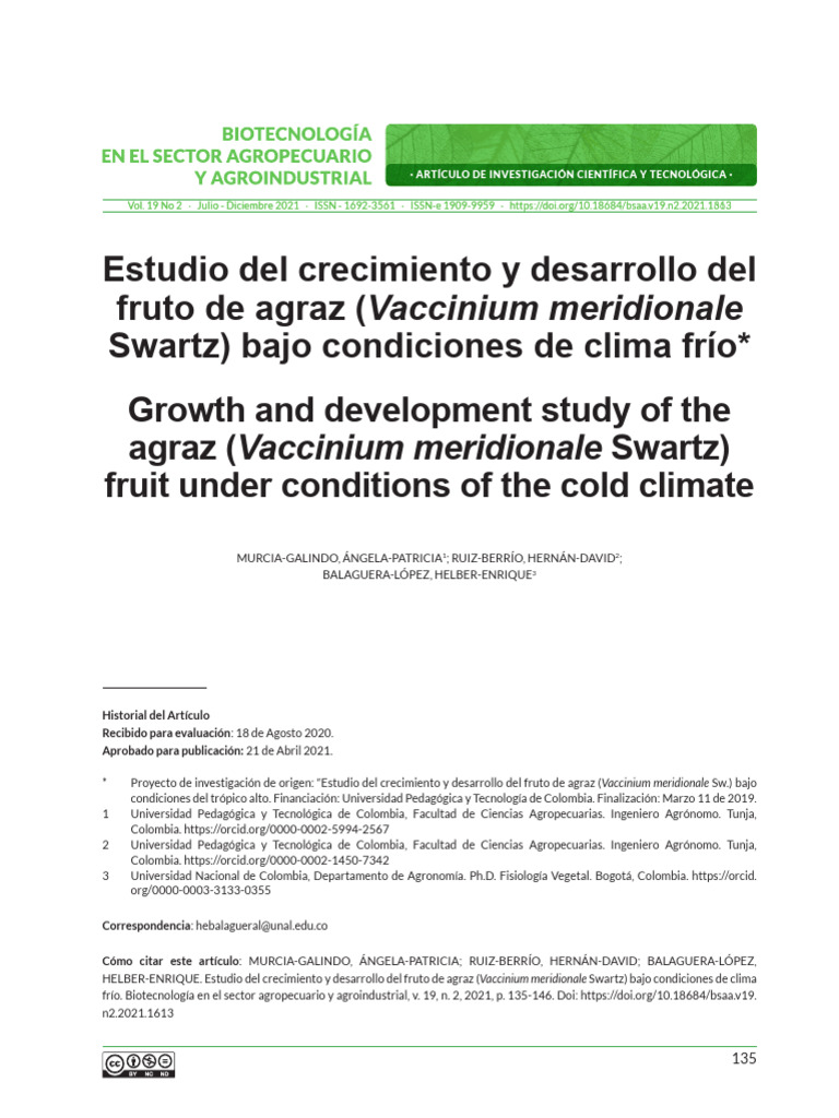 Estudio Del Crecimiento y Desarrollo Del Fruto de Agraz (Vaccinium ...