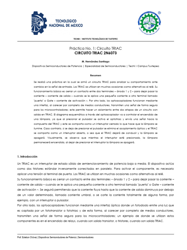 Reporte_TRIAC_Minerva_Elizabeth_Hernández_Santiago | PDF | Cambiar | Corriente eléctrica