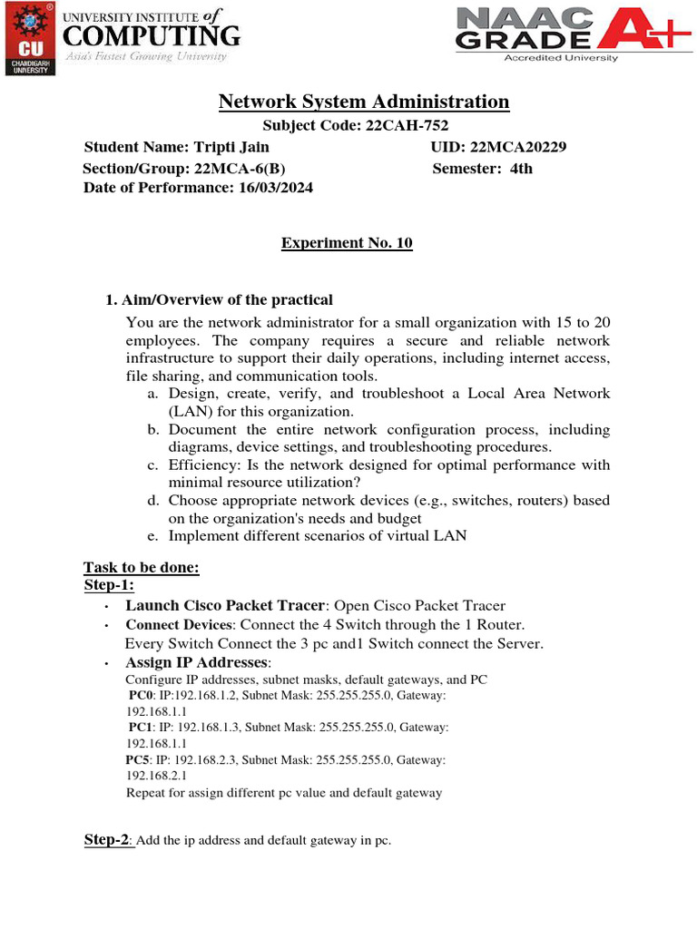 NSA 3.3 Worksheet | PDF | Computer Network | Ip Address