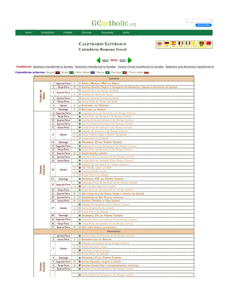 Calendário Litúrgico — Calendário Romano Geral (2024) | PDF | Páscoa ...