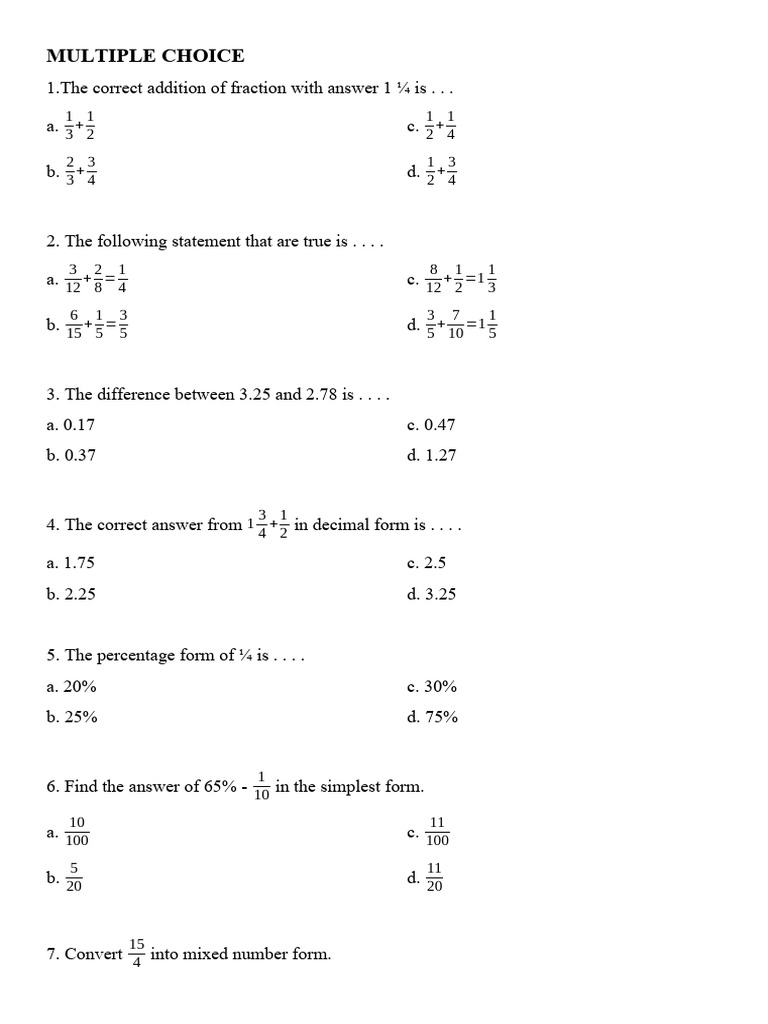 Fraction and Decimal Exercises - 2 | PDF | Mathematical Notation ...