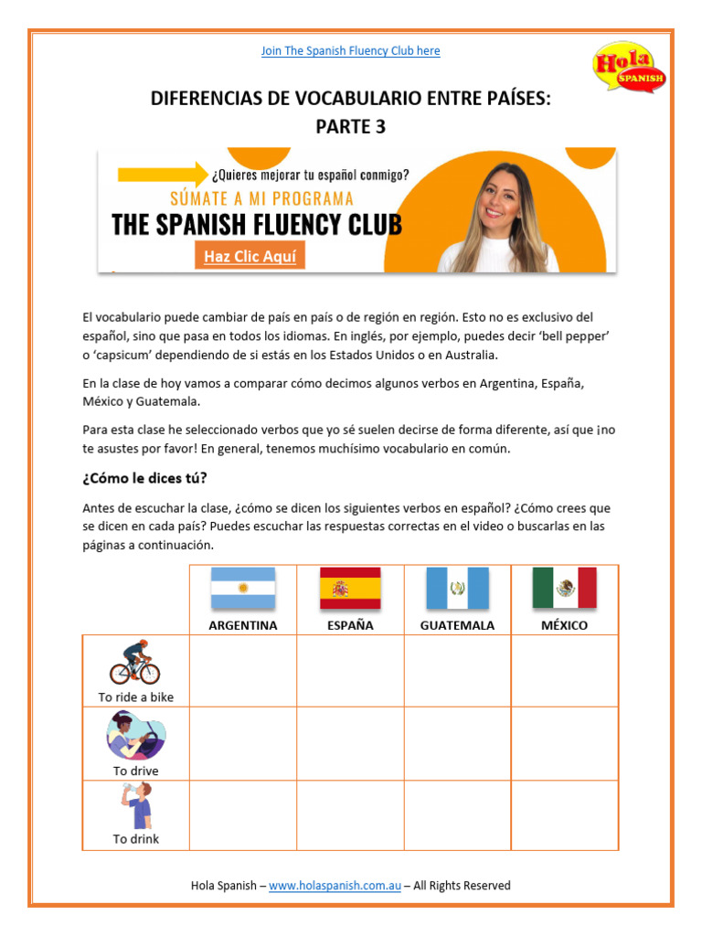 Diferencias de vocabulario entre países - Parte 3 | PDF | Idiomas | Estudios de idiomas extranjeros