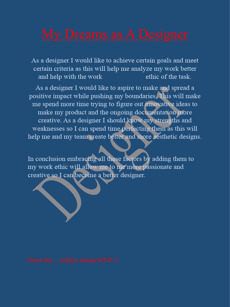 Aspiring Designer's Vision | PDF | Career & Growth