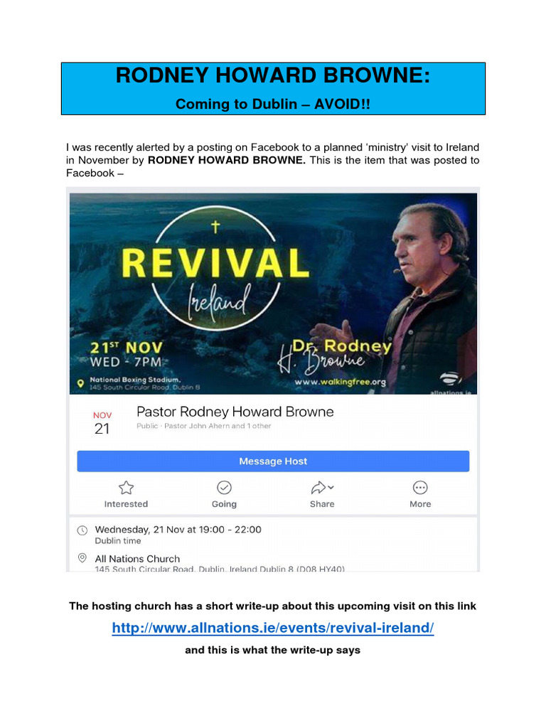 Rodney Howard Browne Dublin 2018 | PDF | Christian Movements