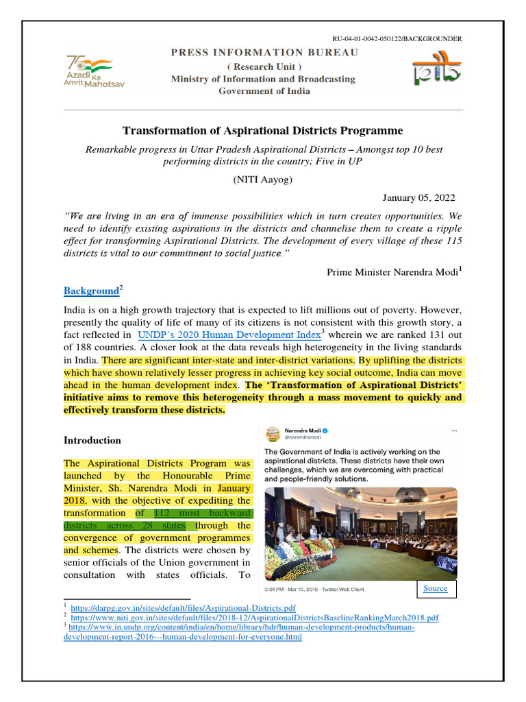 UP's Top Aspirational Districts Progress | PDF | Business | Social Science