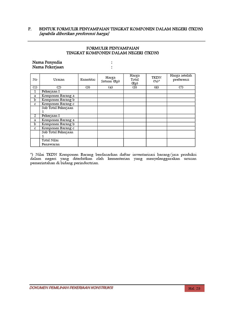 Formulir Penyampaian Tingkat Komponen Dalam Negeri (TKDN) | PDF Formulir Penyampaian Tingkat Komponen Dalam Negeri (TKDN) | PDF
