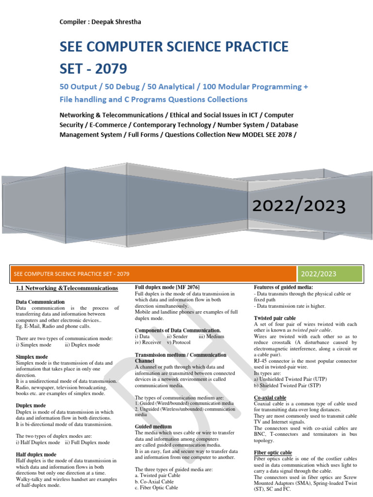 Final SEE Computer Science QBasic 2079 | PDF | Computer Network ...