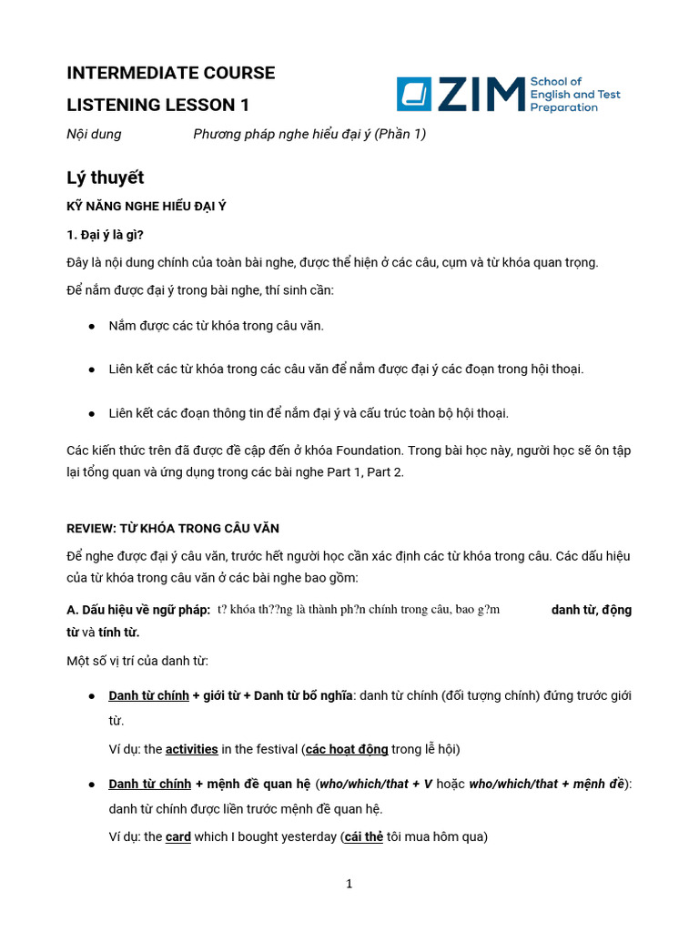 BTDK Intermediate Listening 1 | PDF