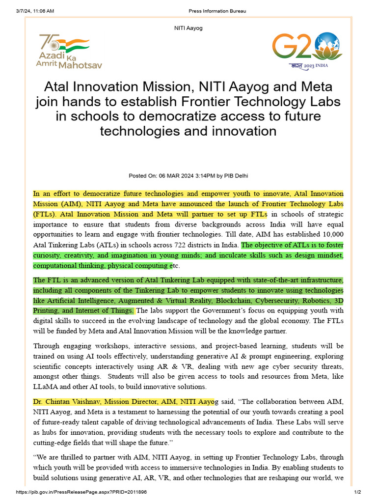 AIM, NITI Aayog & Meta | PDF | Artificial Intelligence | Intelligence (AI) & Semantics