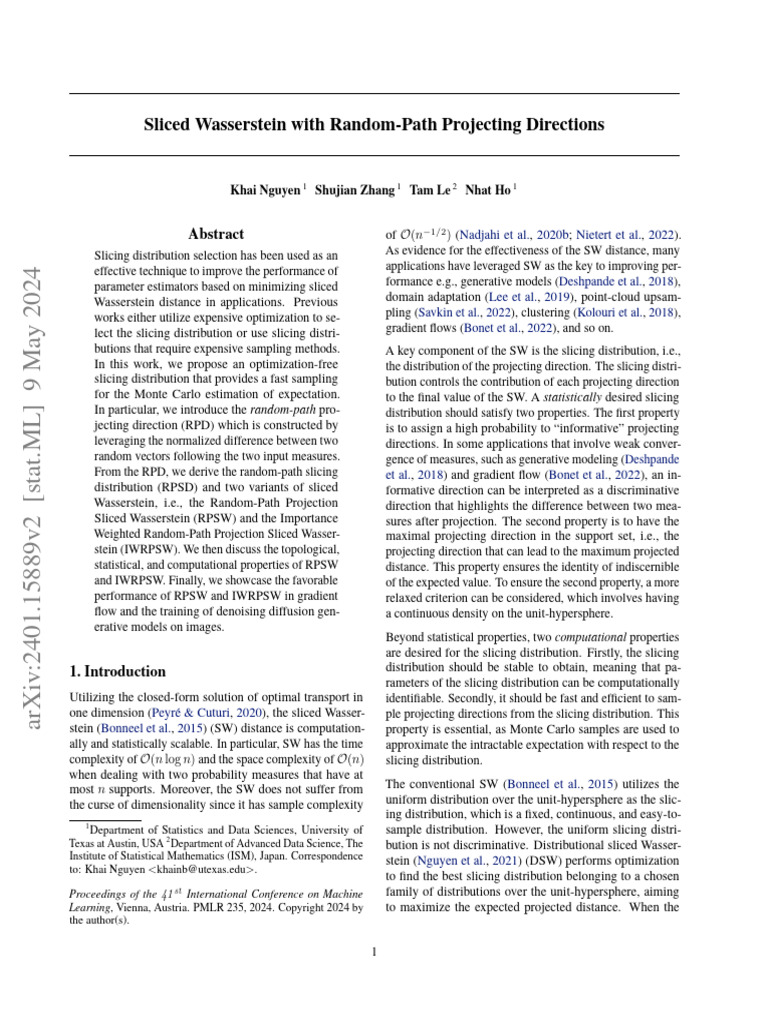 Sliced Wasserstein With Random-Path Projecting Directions | PDF | Monte ...