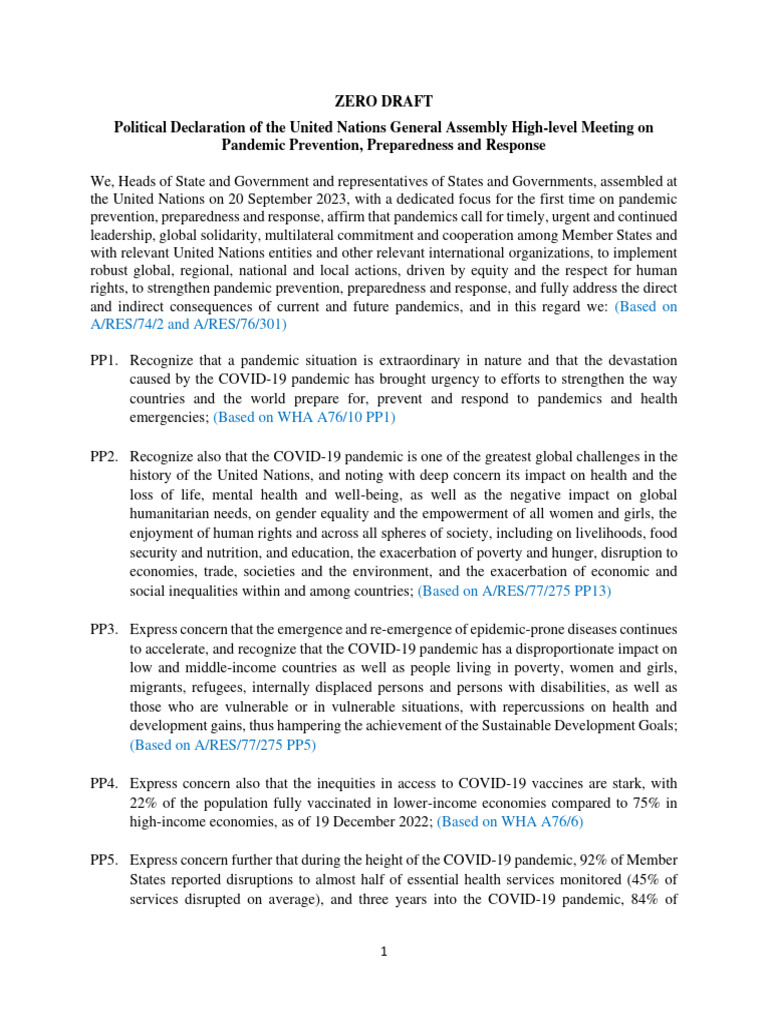 UN Political Declaration on Pandemic Response | PDF | Pandemic | Trips ...