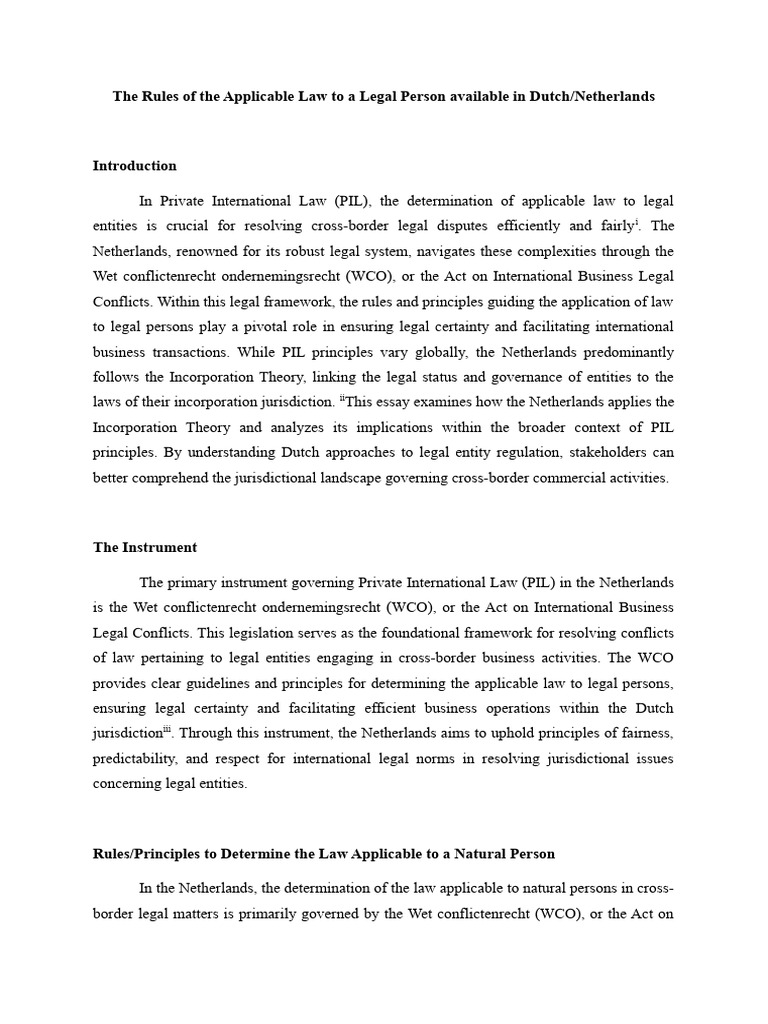 The Rules of The Applicable Law To A Legal Person Available in Dutch or ...