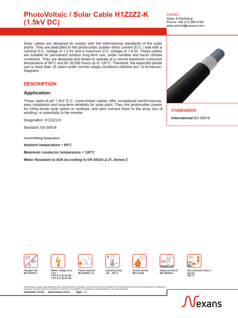 Nexans - PhotoVoltaic-Solar-Cable-H1Z2 | PDF | Photovoltaic System ...