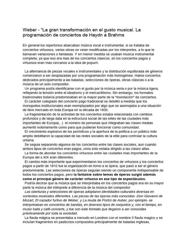 01 Weber - “La gran transformación en el gusto musical | PDF | Ópera ...